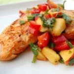 Grilled Halibut with Peach and Pepper Salsa - Sweet Pea's Kitchen