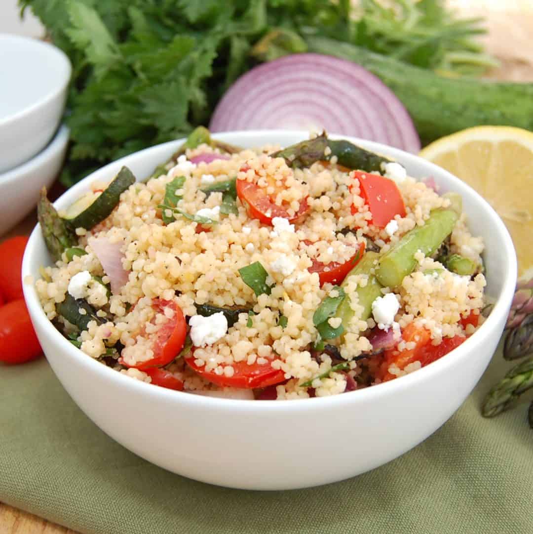 Grilled Vegetable Couscous with Lemon and Goat Cheese - Sweet Pea's Kitchen