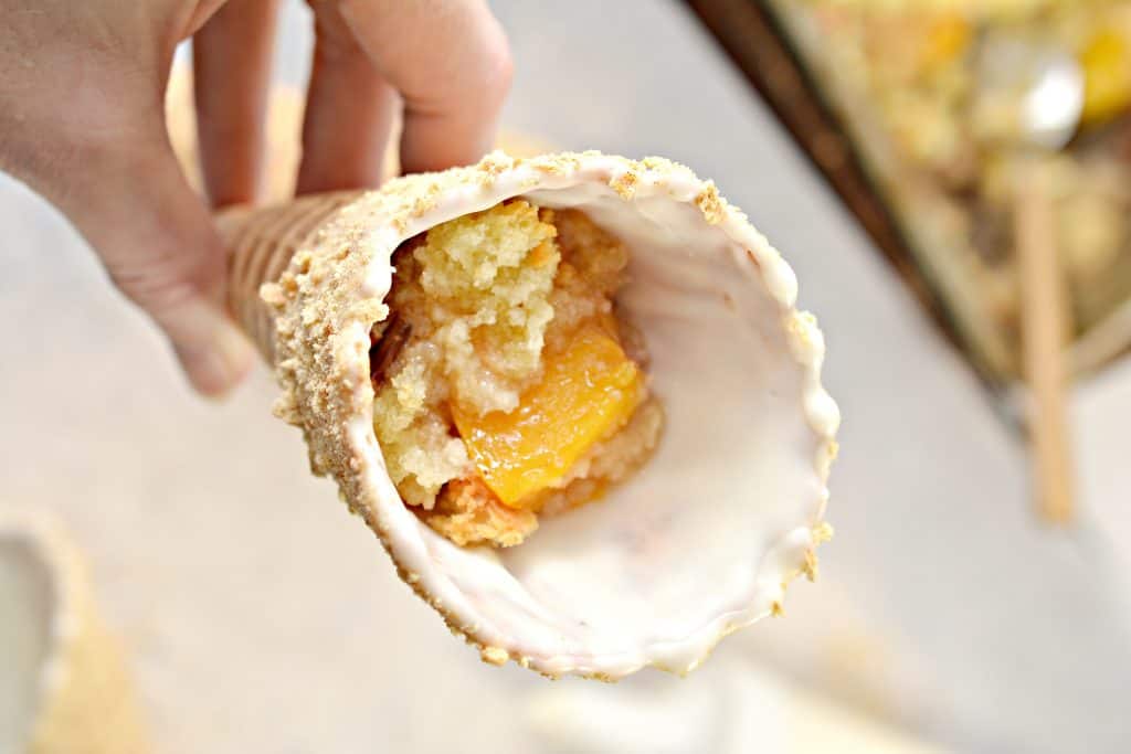 Peach Cobbler Stuffed Cones - Sweet Pea's Kitchen