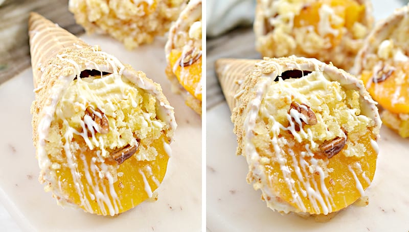 Peach Cobbler Stuffed Cones - Sweet Pea's Kitchen