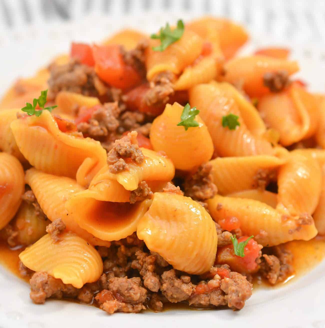 Pasta Shells with Ground Beef - Sweet Pea's Kitchen