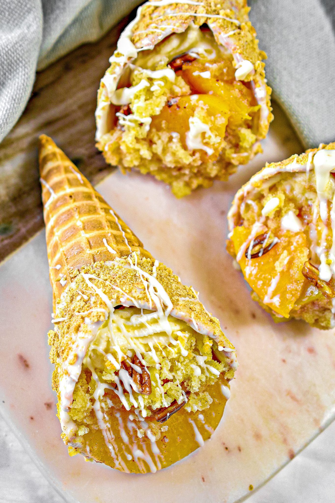Peach Cobbler Stuffed Cones - Sweet Pea's Kitchen