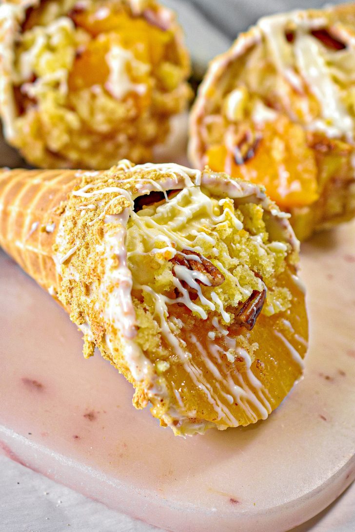 Peach Cobbler Stuffed Cones - Sweet Pea's Kitchen