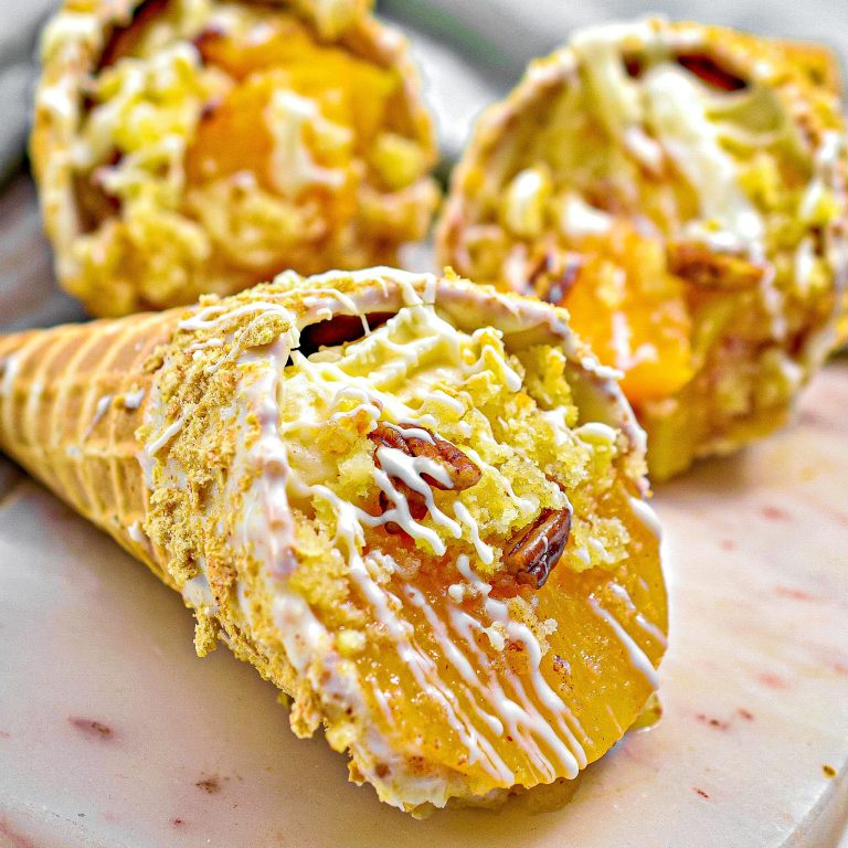 Peach Cobbler Stuffed Cones - Sweet Pea's Kitchen