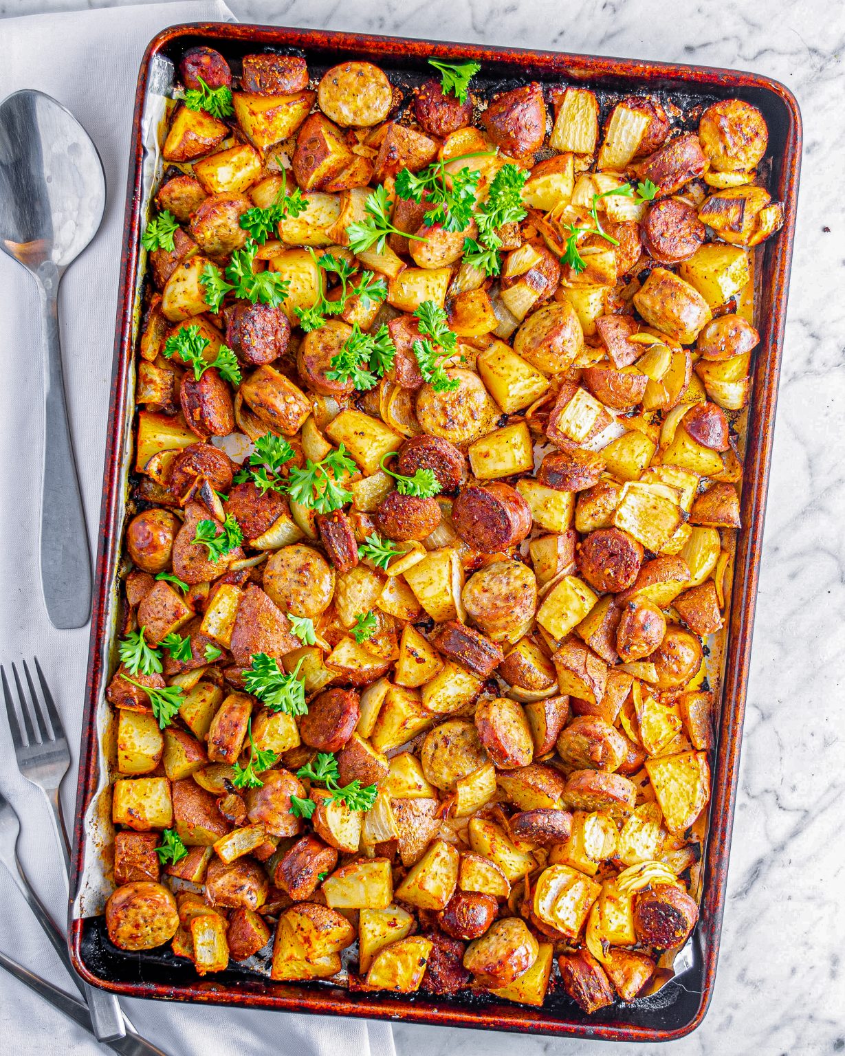 Fried Potatoes Onions and Smoke Polish Sausage - Sweet Pea's Kitchen