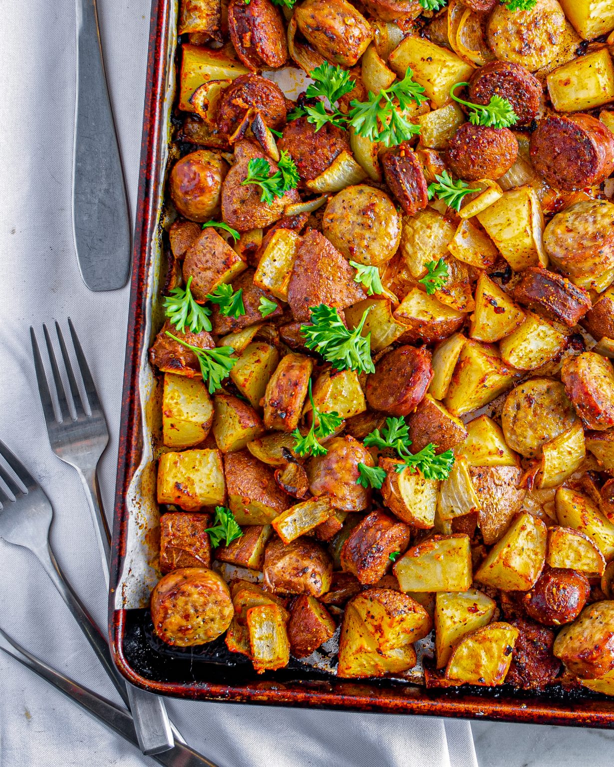 Fried Potatoes Onions and Smoke Polish Sausage - Sweet Pea's Kitchen