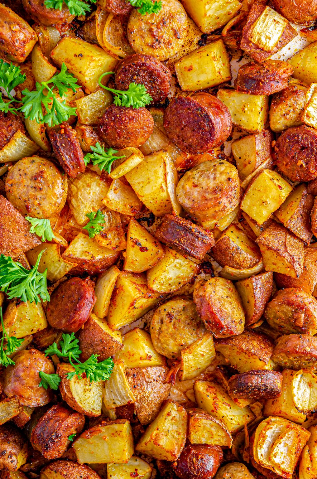 Fried Potatoes Onions and Smoke Polish Sausage - Sweet Pea's Kitchen