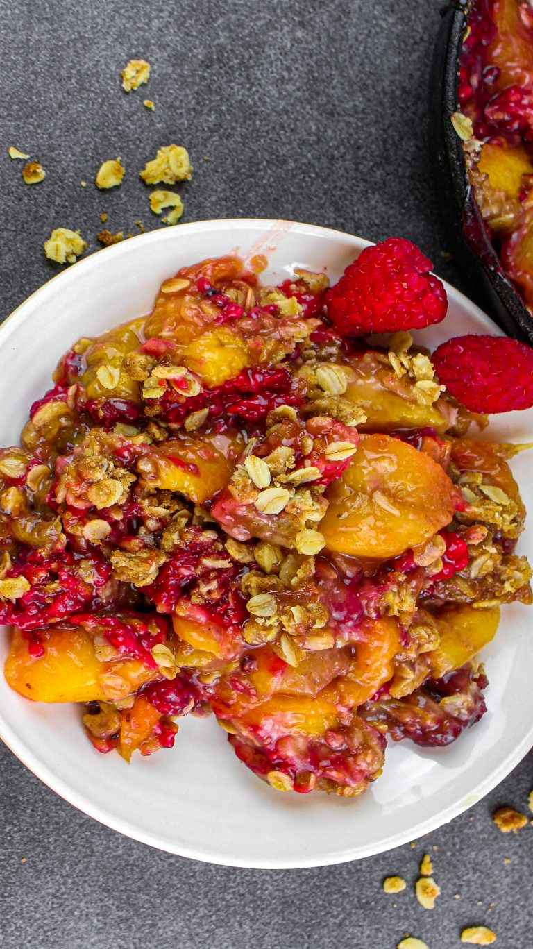 Skillet Peach Raspberry Crisp - Sweet Pea's Kitchen