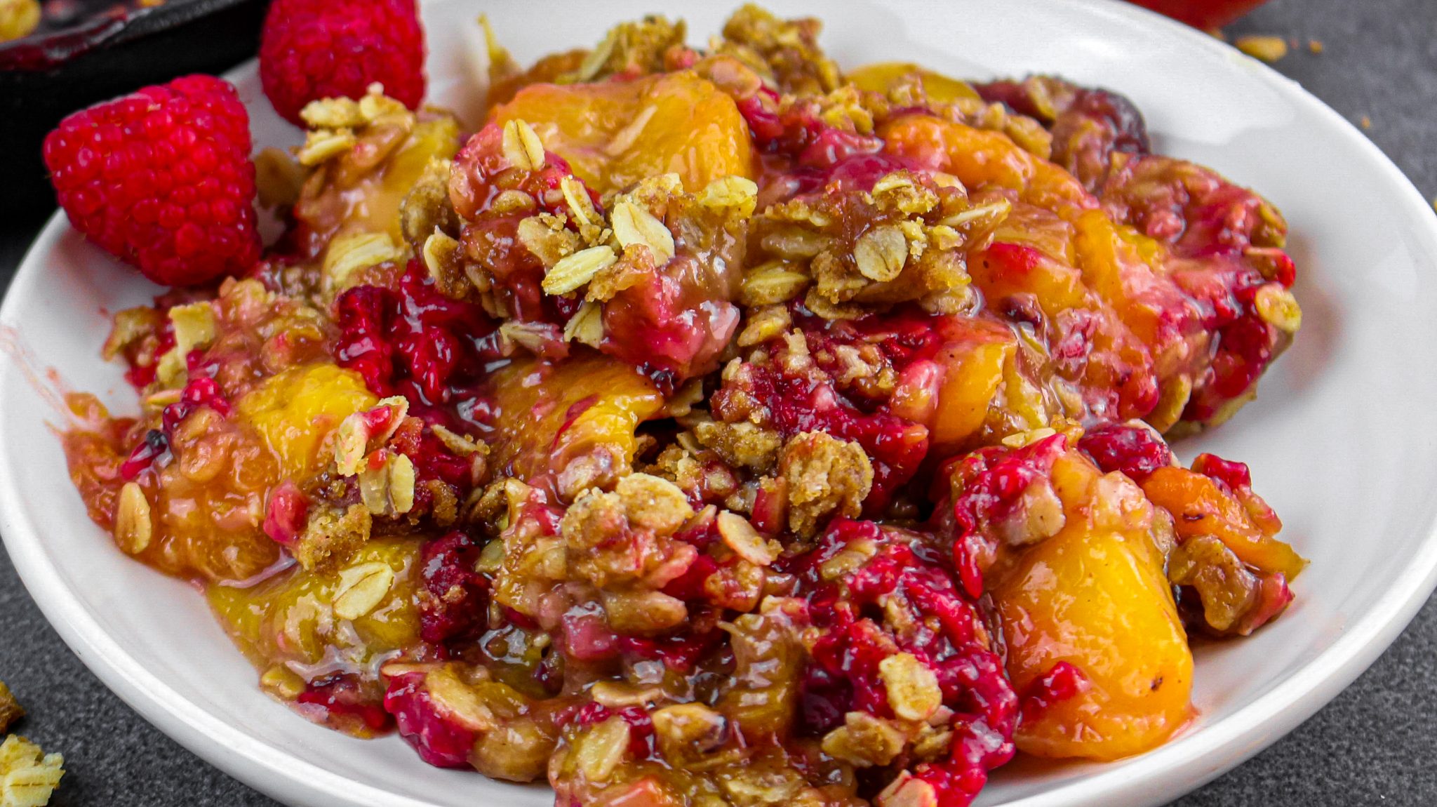 Skillet Peach Raspberry Crisp - Sweet Pea's Kitchen