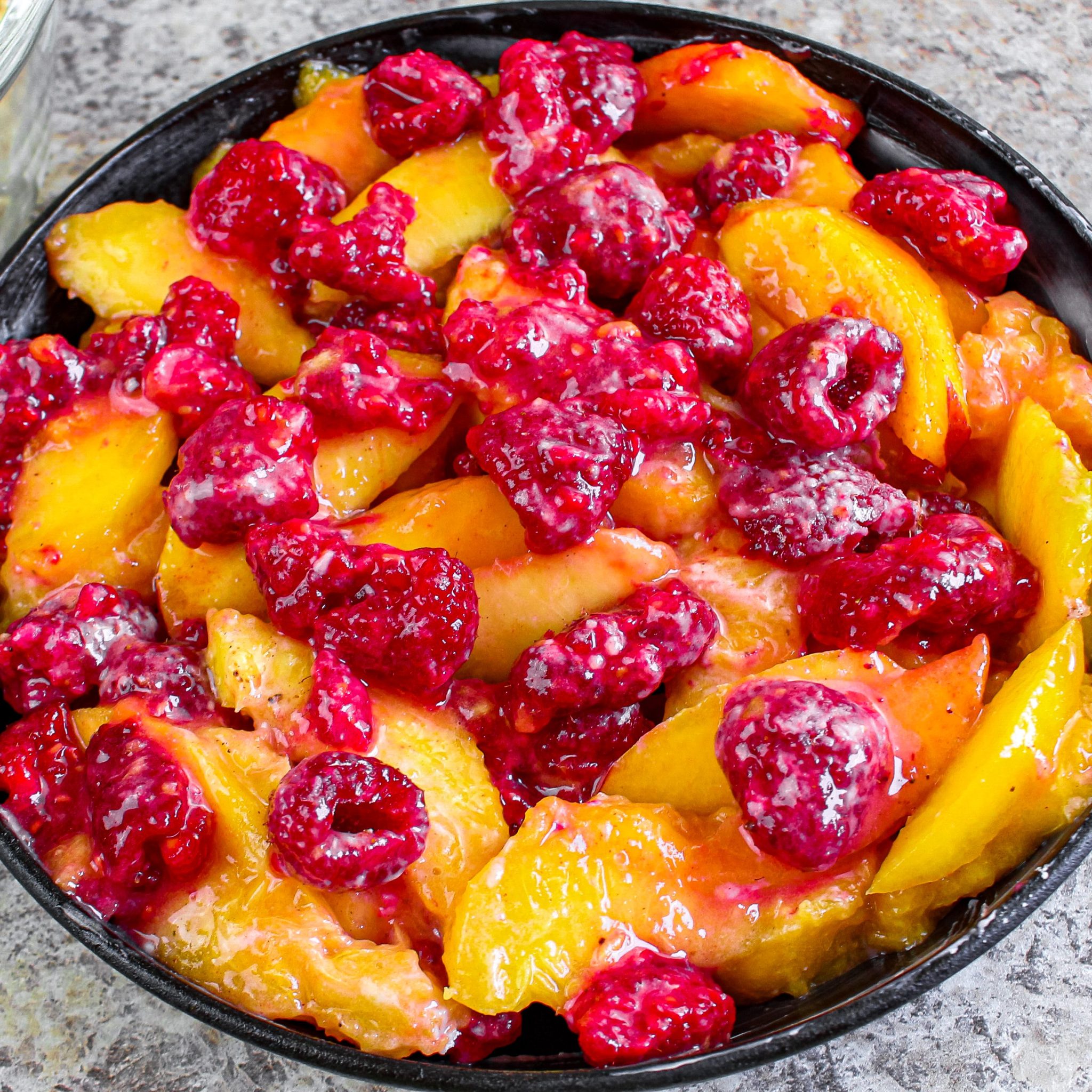Skillet Peach Raspberry Crisp - Sweet Pea's Kitchen